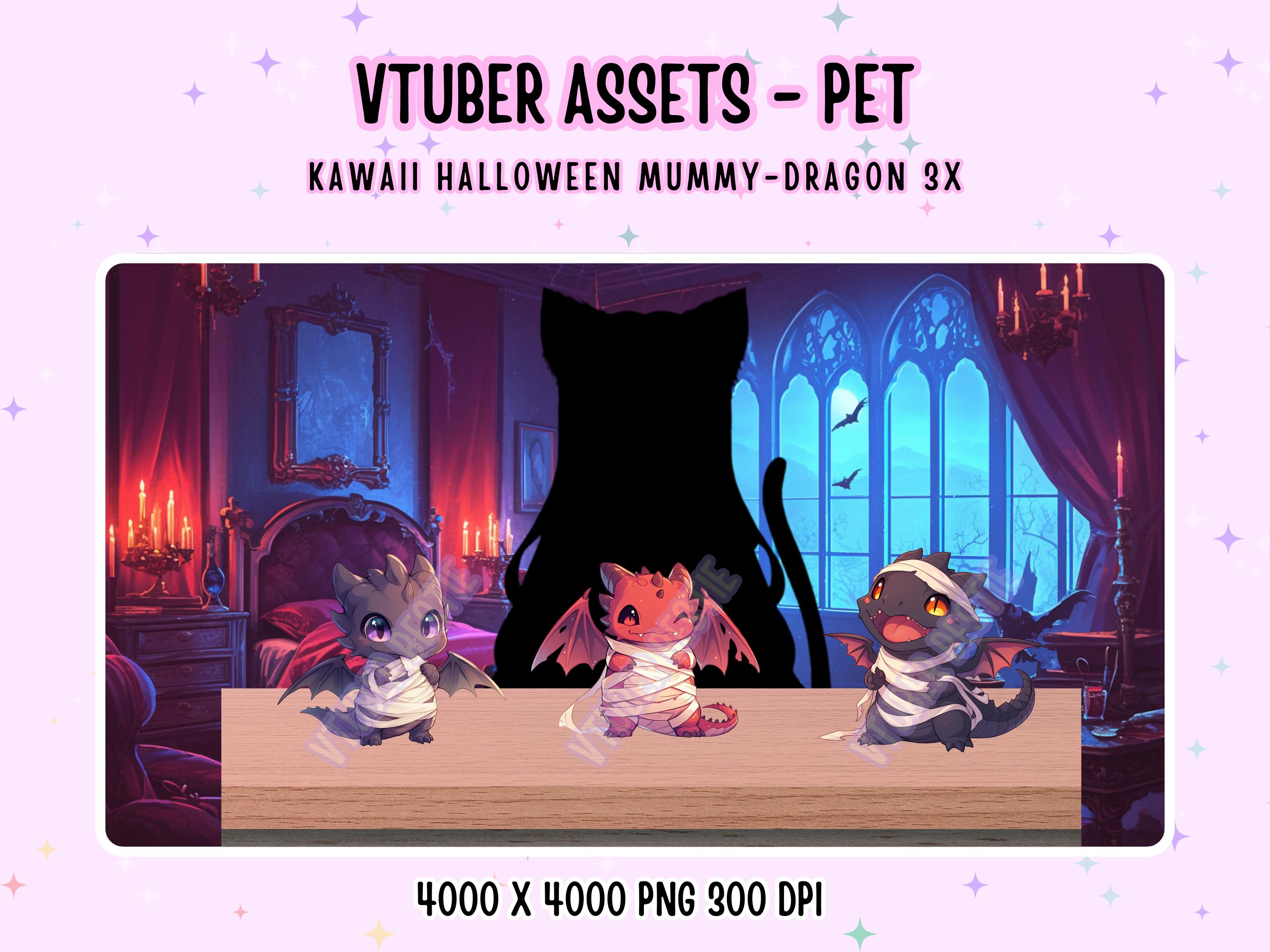 Vtuber Assets,vtuber Pet ,3x Kawaii Halloween Mummy-dragon for Vtuber ...