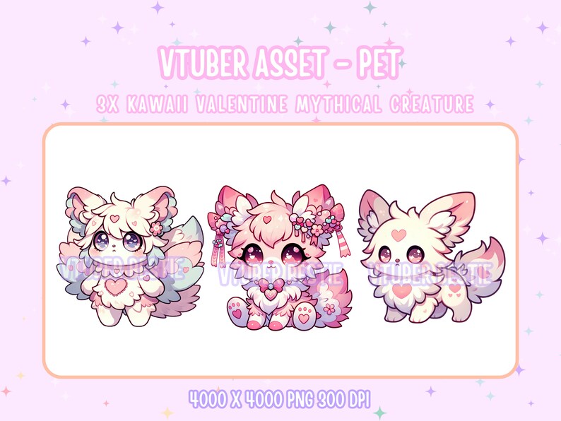 Vtuber Assets, Vtuber Pet ,3x Kawaii Valentine Mythical Creature for ...