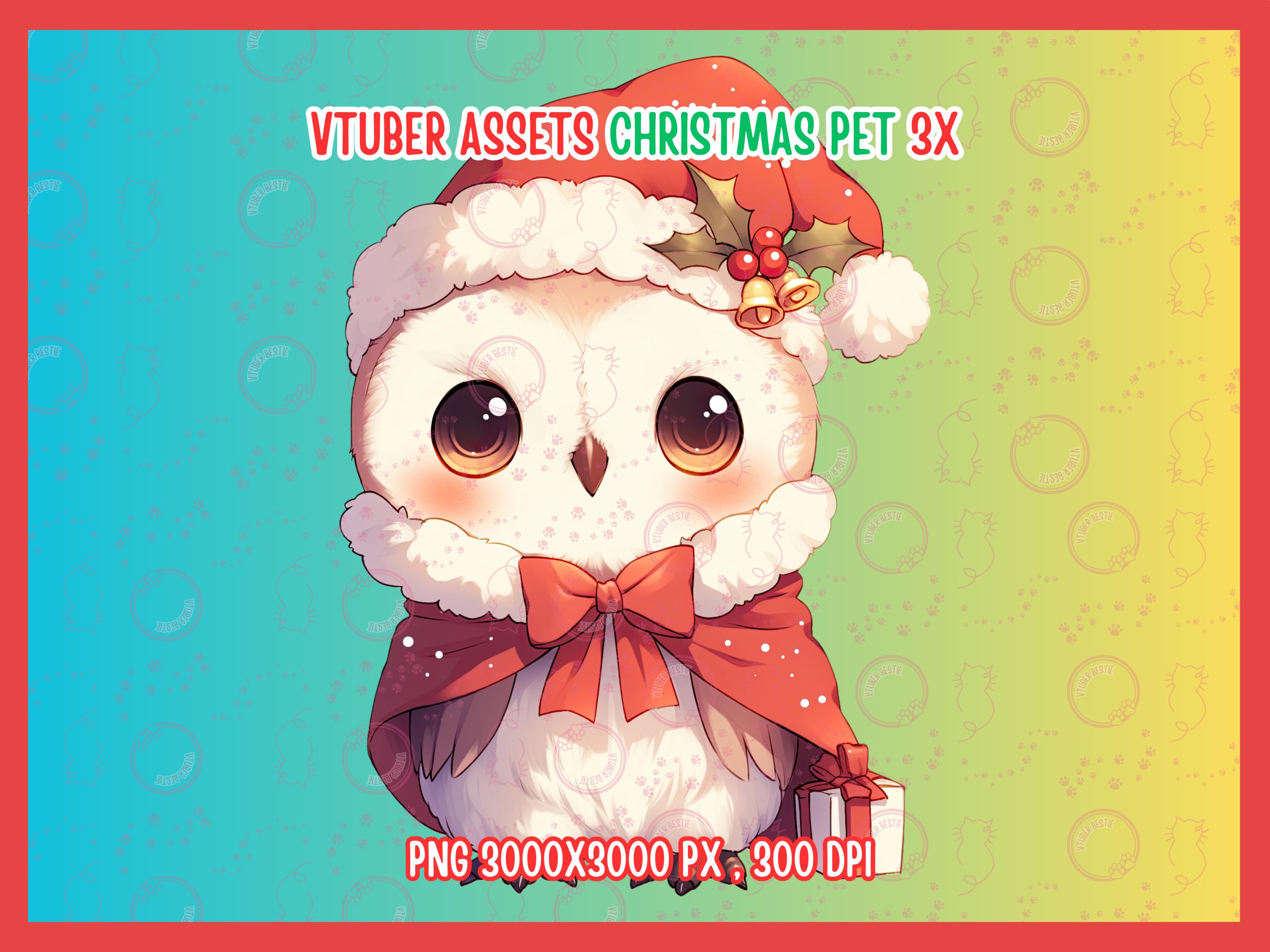 Vtuber Assets,vtuber Pet,3x Kawaii Baby Owl in Christmas Outfit,digital ...