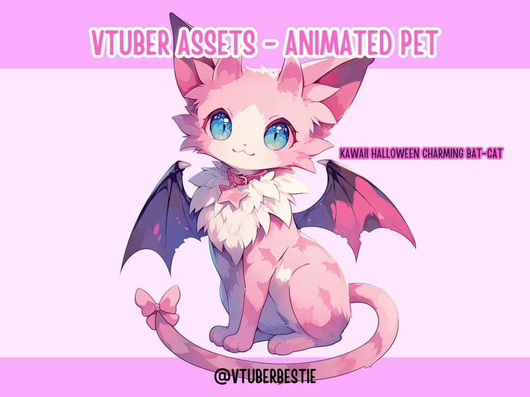 Vtuber Assets,vtuber Animated Pet ,kawaii Halloween Charming Pink Bat ...