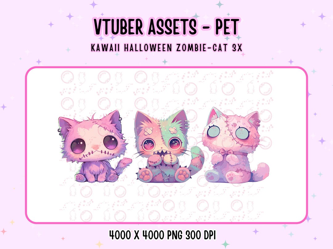 Vtuber Assets, Vtuber Pet ,3x Kawaii Halloween Zombie-cat for Vtuber ...