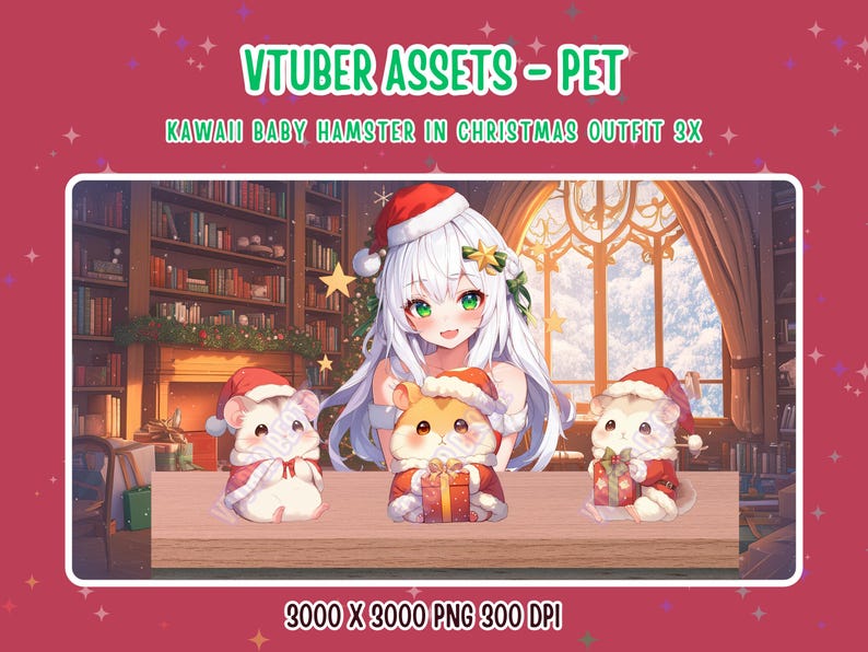 Vtuber Assets,vtuber Pet,3x Kawaii Baby Hamster in Christmas Outfit ...