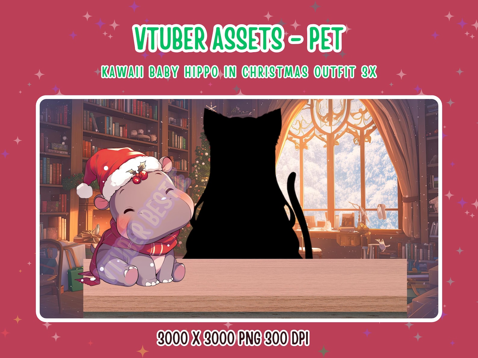 Vtuber Assets,vtuber Pet,3x Kawaii Baby Hippo in Christmas Outfit ...