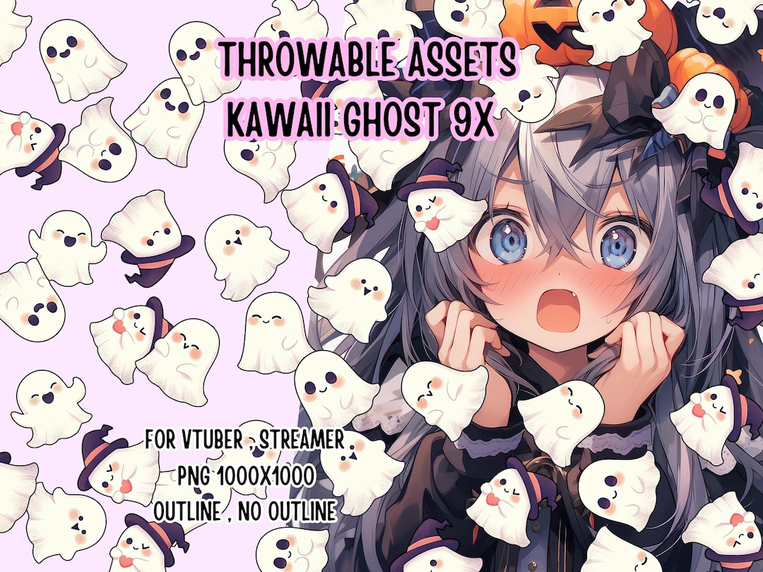 Throwable Assets Kawaii Ghost 9x ,2D Digital Assets,stream Decoration ...
