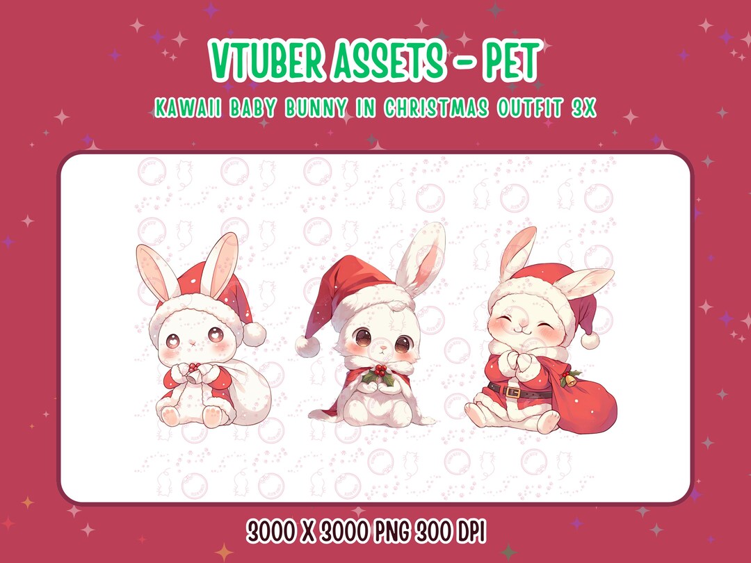 Vtuber Assets,vtuber Pet,3x Kawaii Baby Bunny Sitting in Christmas ...