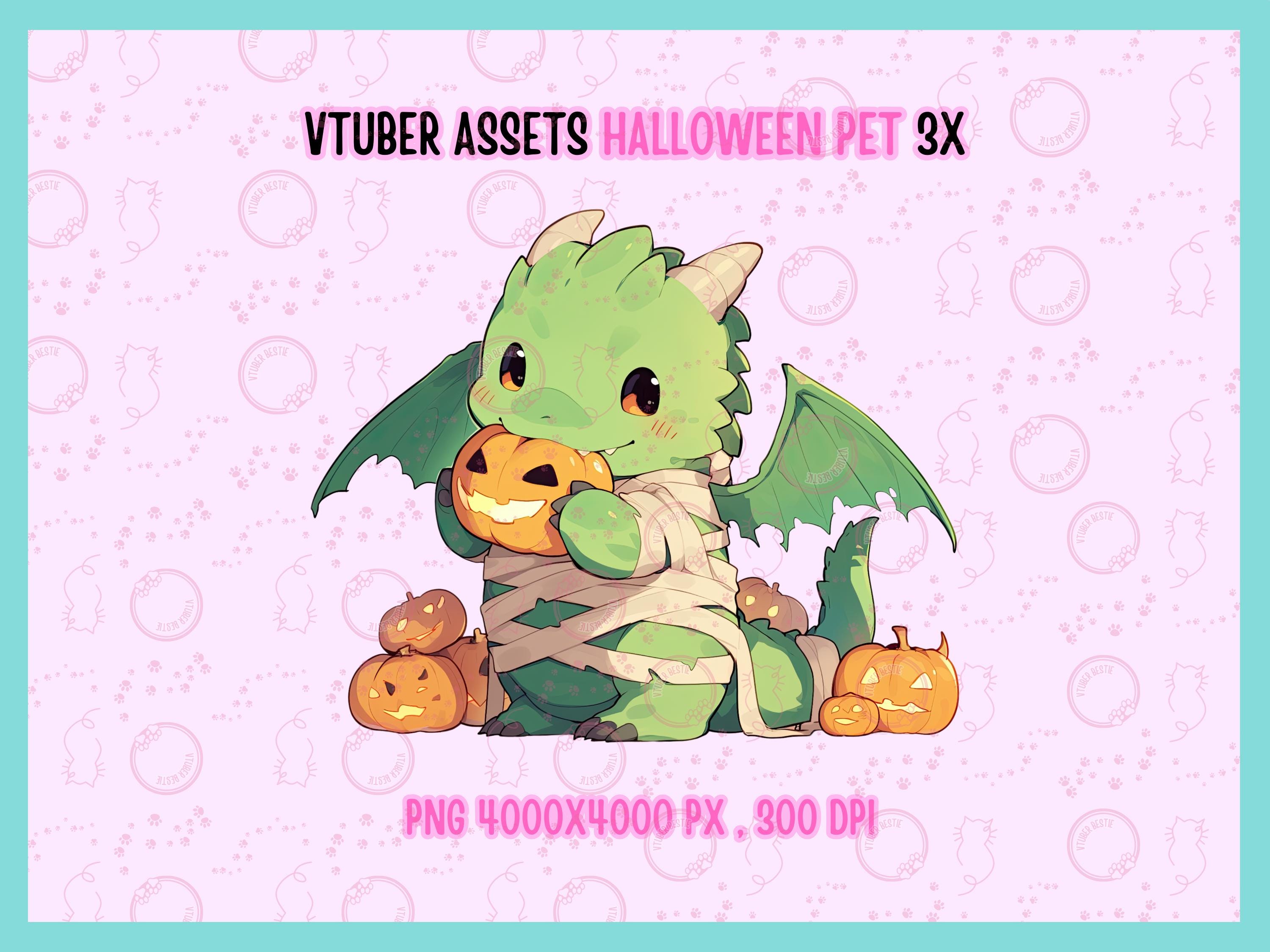 Vtuber Assets,vtuber Pet ,3x Kawaii Halloween Mummy-dragon for Vtuber ...