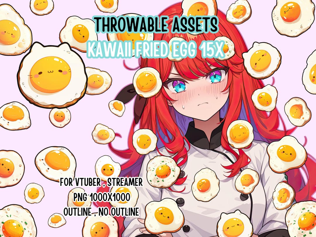 Throwable Assets Kawaii Fried Egg 15x ,2D Digital Assets,stream Decoration,cute Throwable,vtuber ...