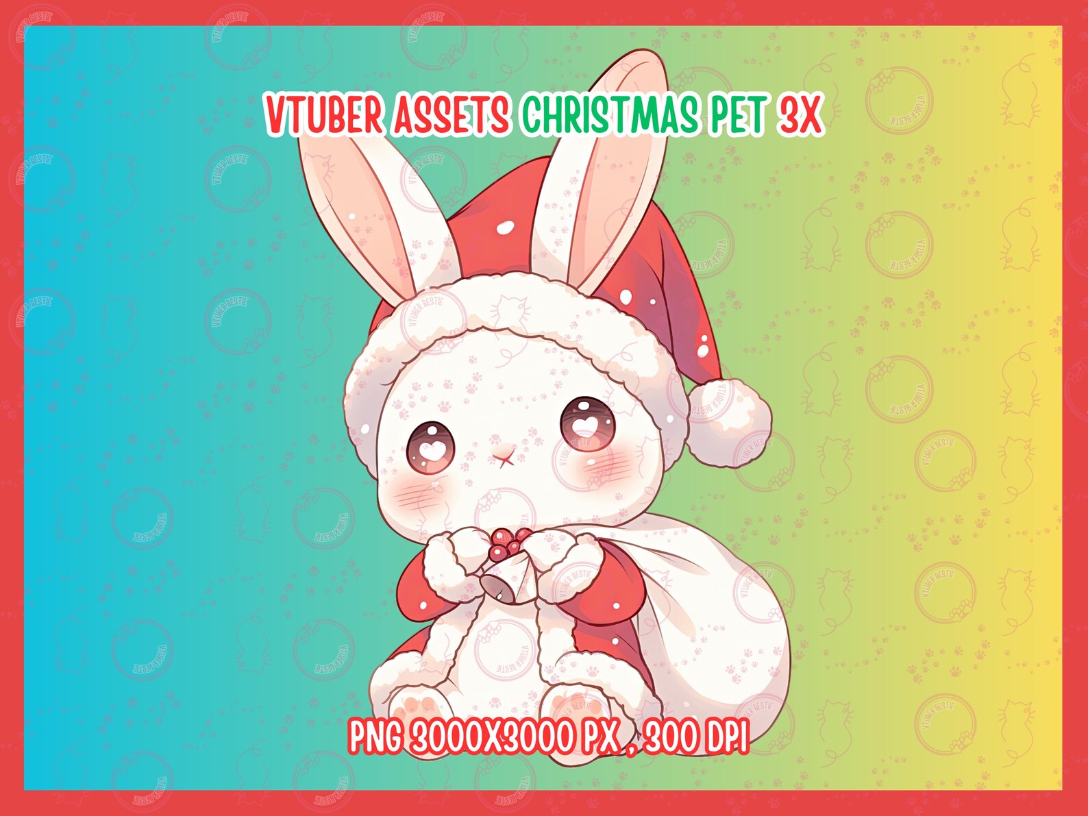 Vtuber Assets,vtuber Pet,3x Kawaii Baby Bunny Sitting in Christmas ...