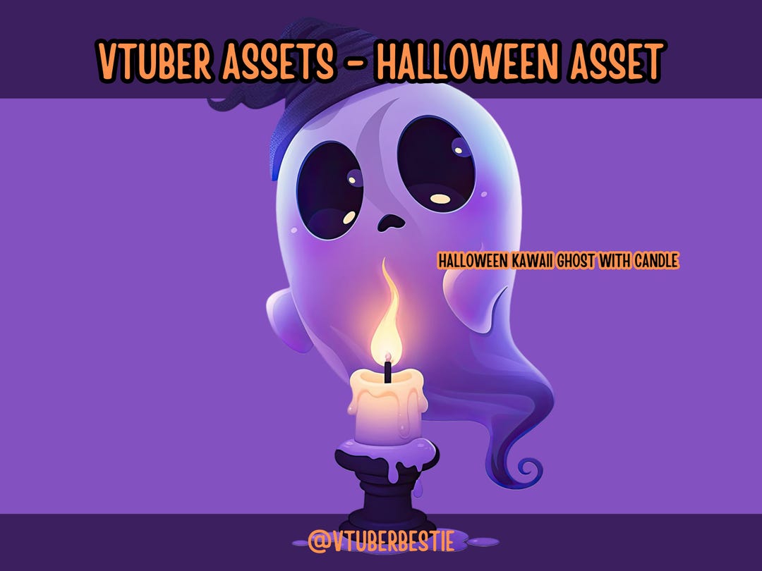Vtuber Assets, Halloween Kawaii Ghost With Candle Animated,2d Digital ...