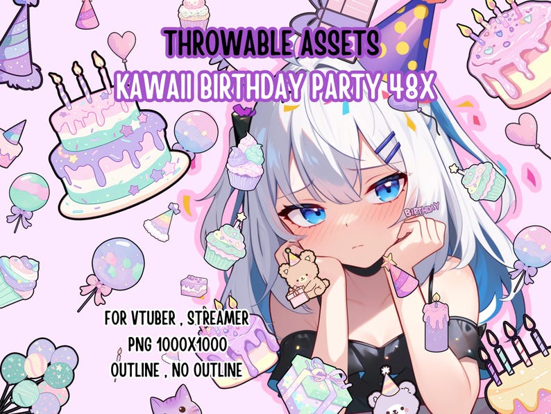 Throwable Assets Kawaii Birthday Party 48x ,2D Digital Assets,stream ...