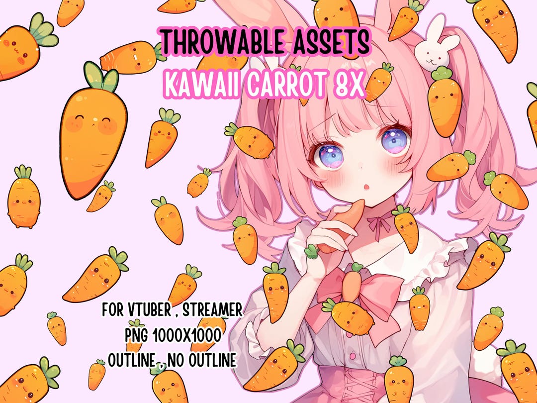 Throwable Assets Kawaii Carrot 8x ,2D Digital Assets,stream Decoration ...