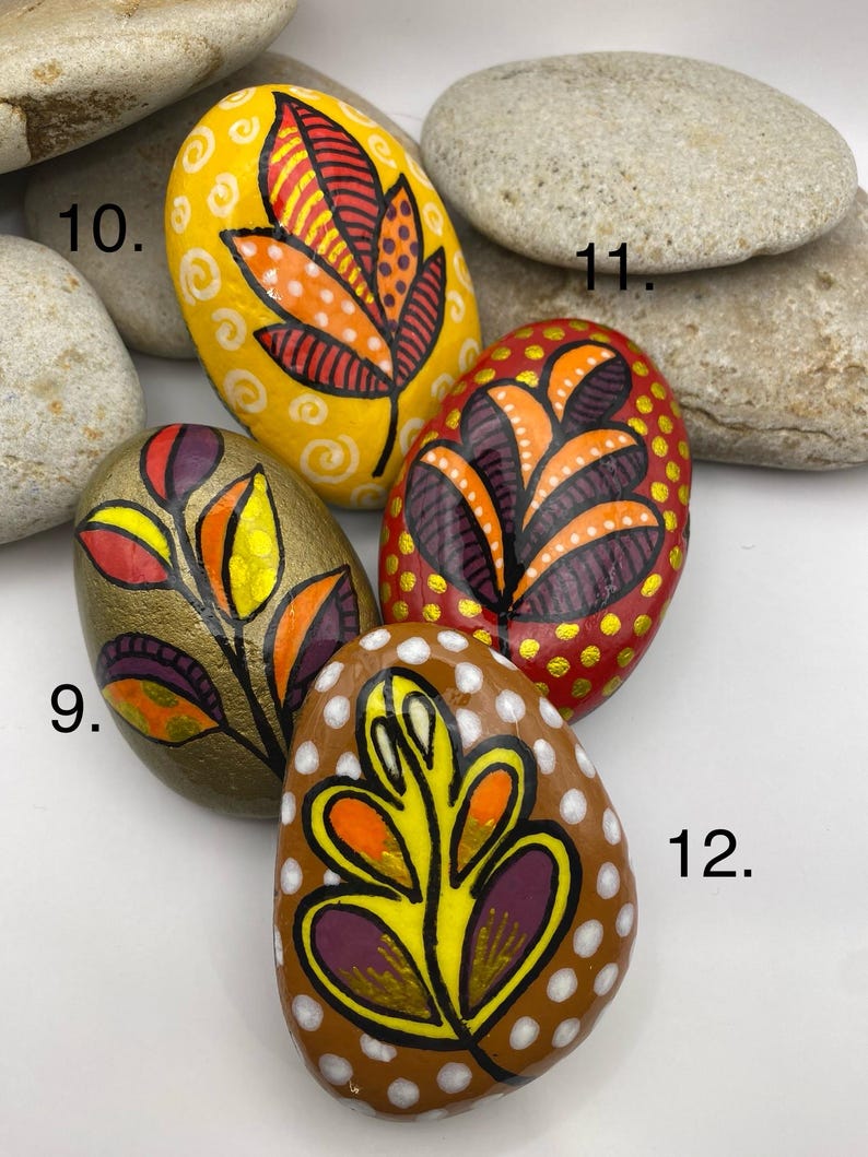 Fall Leaves Painted Rock, Fall Decor Rock, Fall Porch Rock, Leaves ...