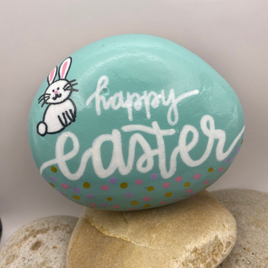 Happy Easter Painted Rock, Easter Painted Rock, Easter Bunny Rock ...