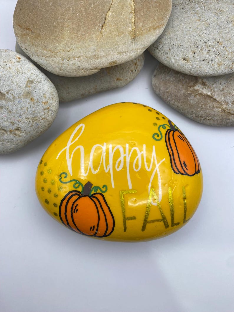 Happy Fall Painted Rock, Fall Decor Rock, Fall Porch Rock, Hand Painted ...