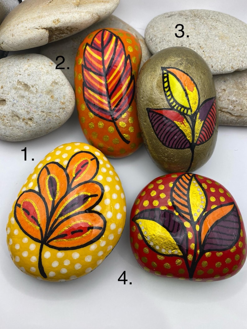 Fall Leaves Painted Rock, Fall Decor Rock, Fall Porch Rock, Leaves ...