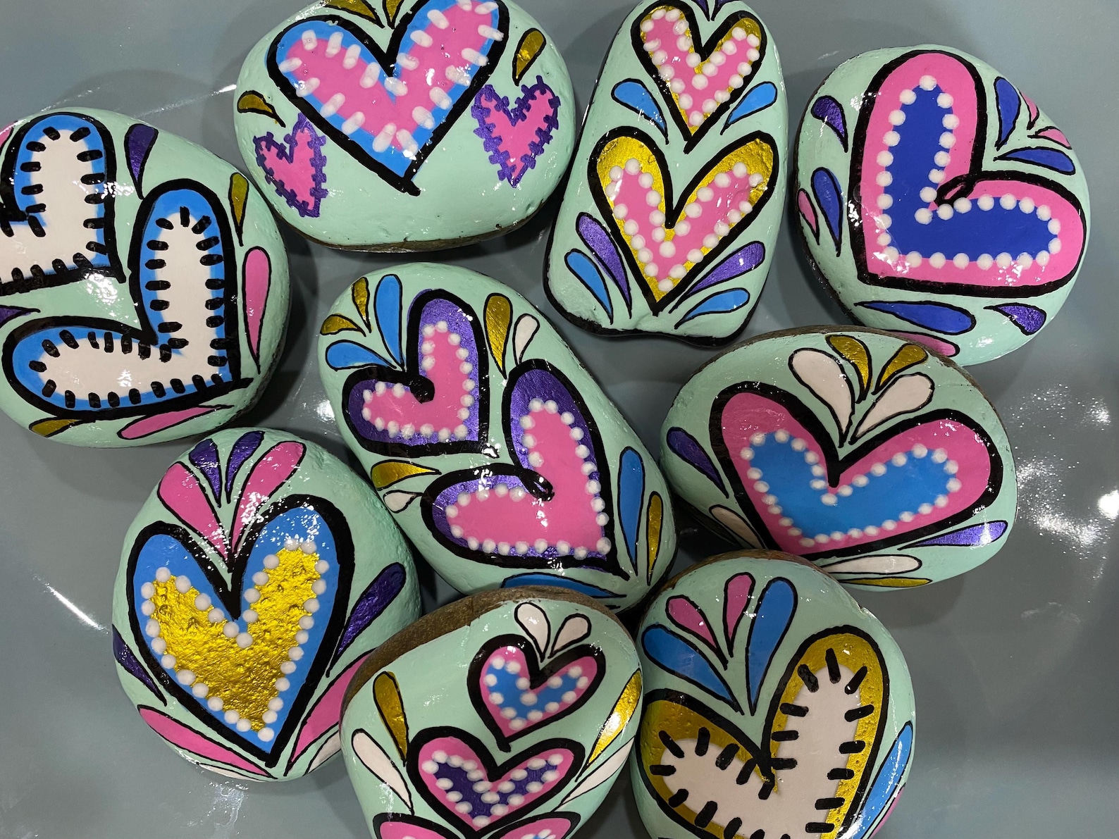 Heart Rocks, Painted Rocks, Valentine's Day Painted Rocks, Assorted ...