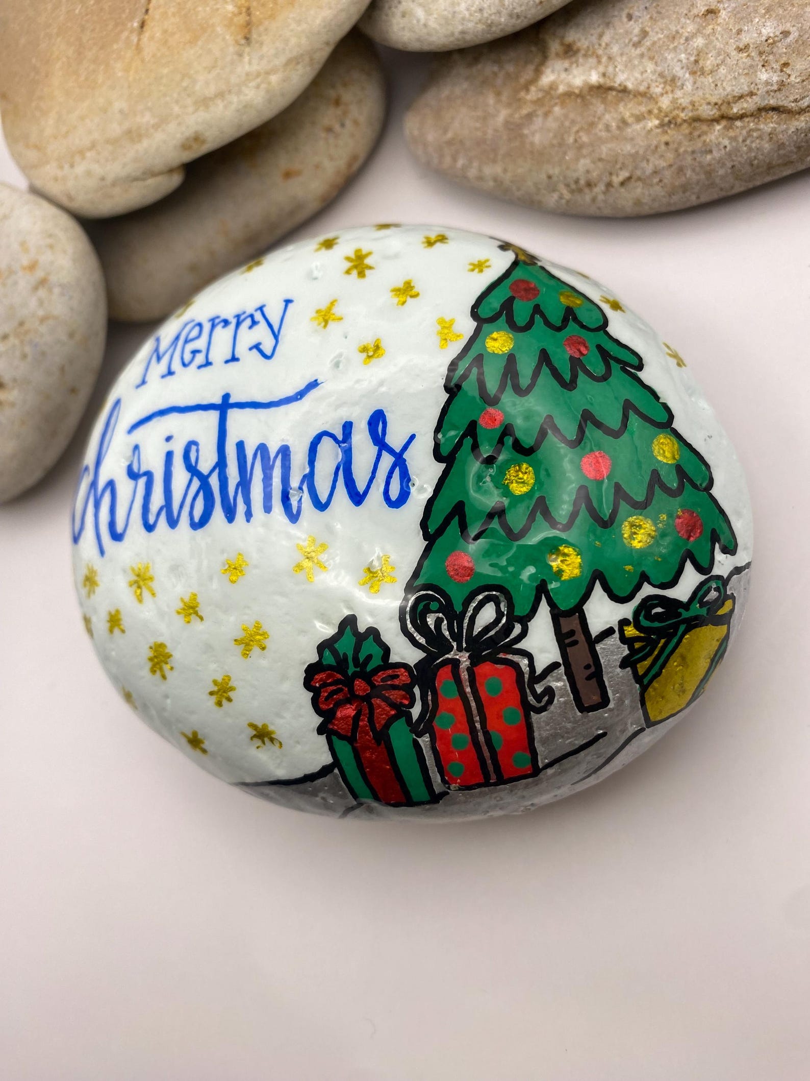 Merry Christmas Painted Rock, Christmas Decor Rock, Porch Rock, Hand ...
