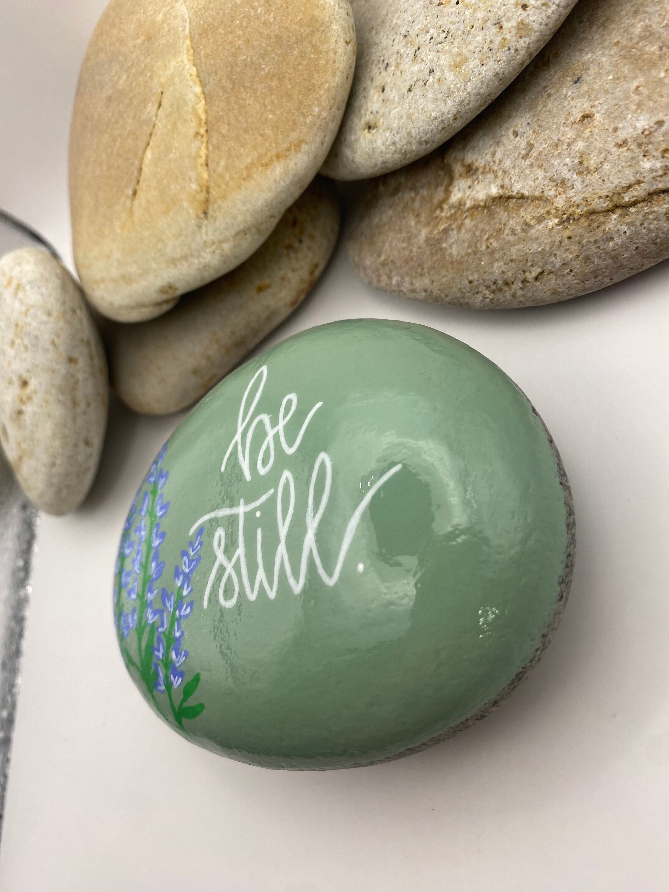 Be Still Hand Painted Rock, Lupine Painted Rock, Bible Verse Rock ...