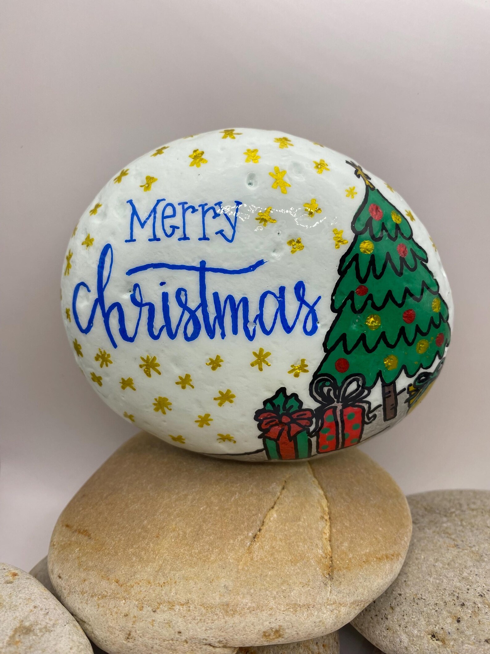Merry Christmas Painted Rock, Christmas Decor Rock, Porch Rock, Hand ...