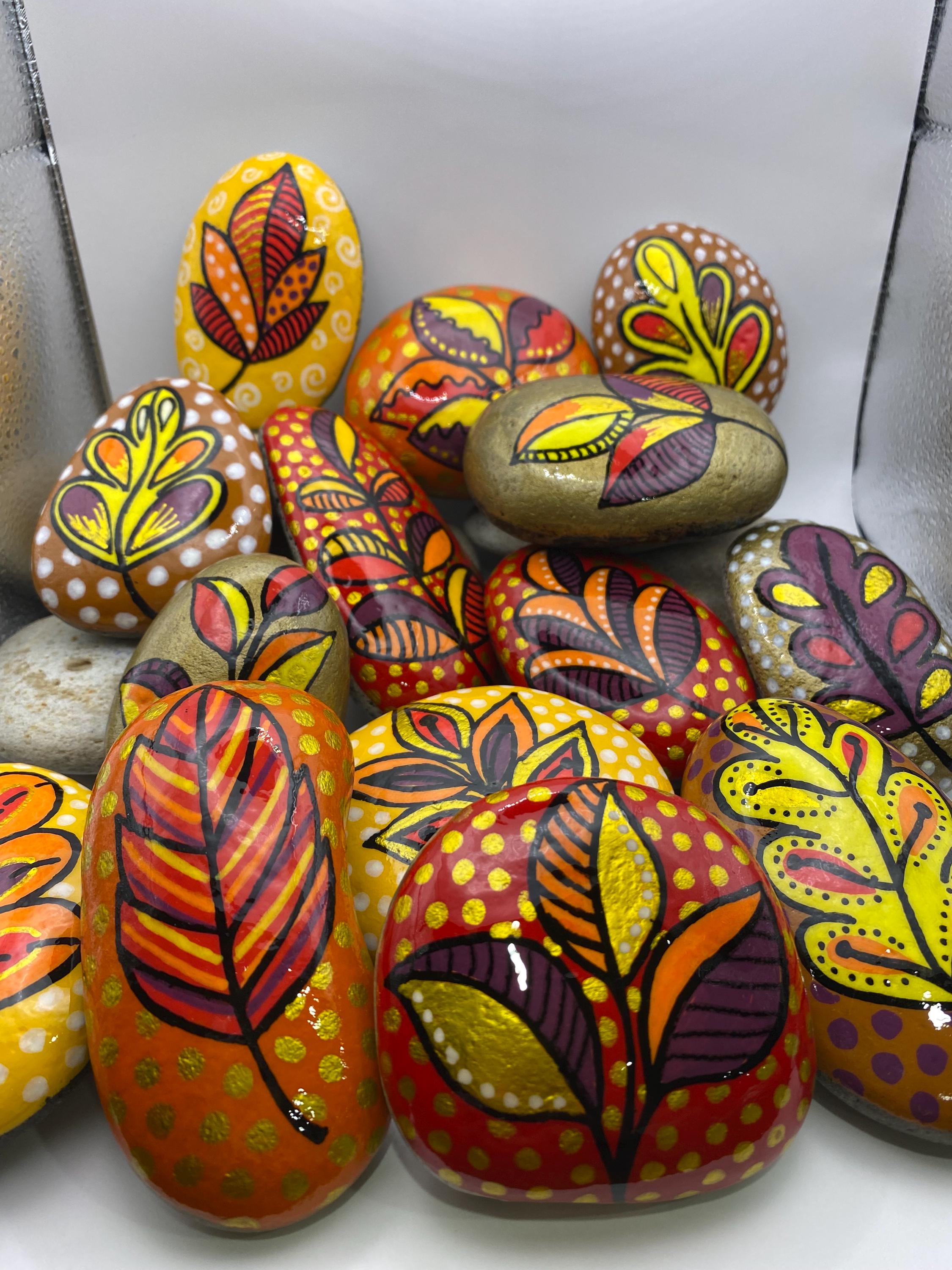 Fall Leaves Painted Rock, Fall Decor Rock, Fall Porch Rock, Leaves ...