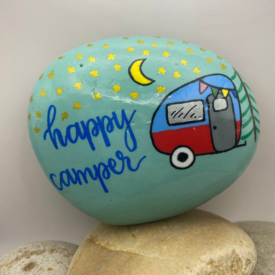 Happy Camper Painted Rock, Camping Painted Rock, Summer Camping Rock - Etsy