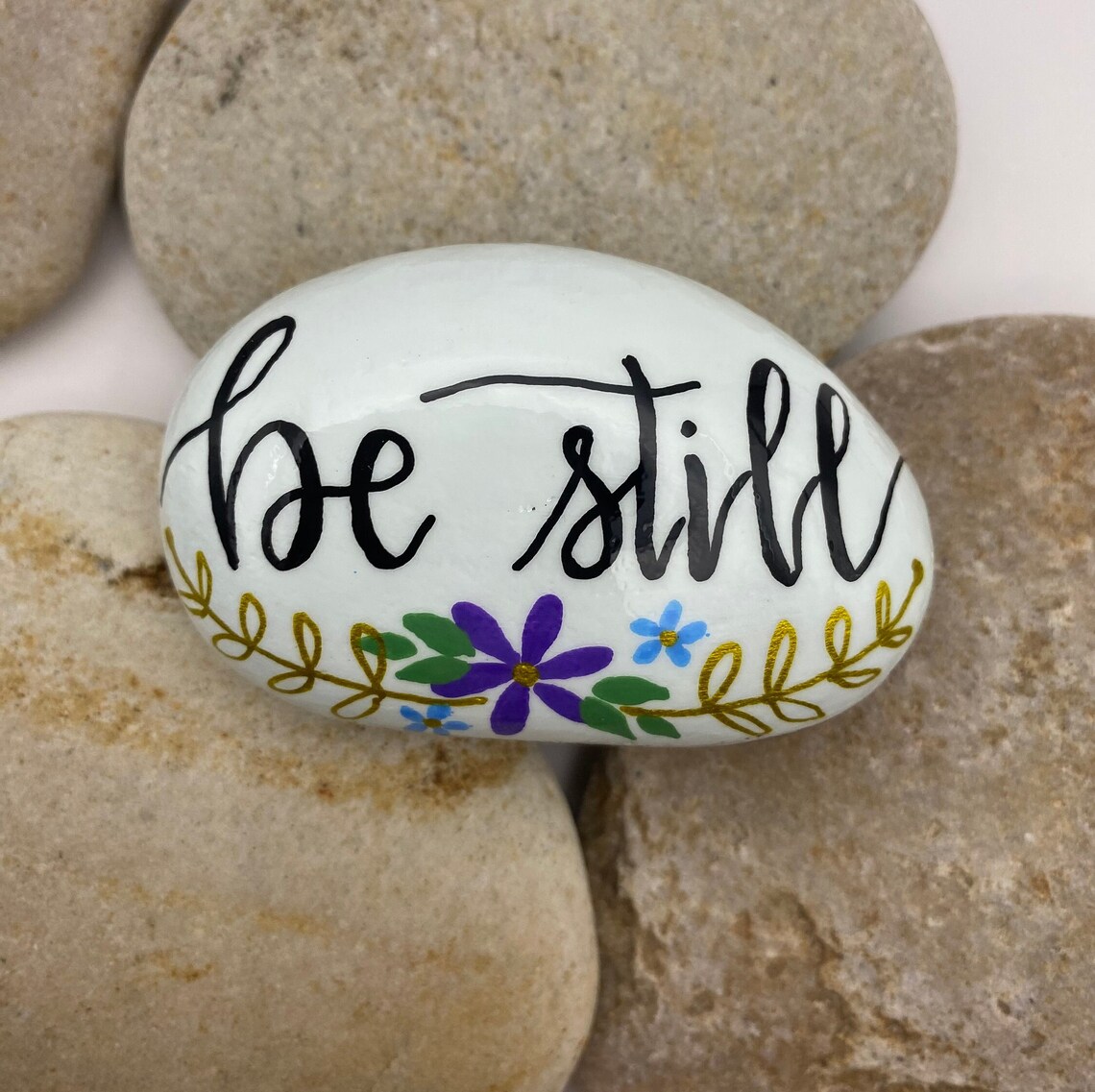 Be Still Bible Verse Painted Rock, Bible Sayings Rock, Be Still and ...