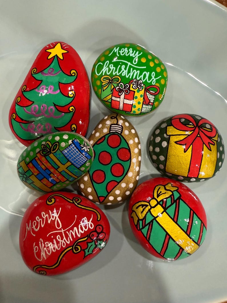 Merry Christmas Painted Rock, Christmas Decor Rock, Porch Rock, Hand ...