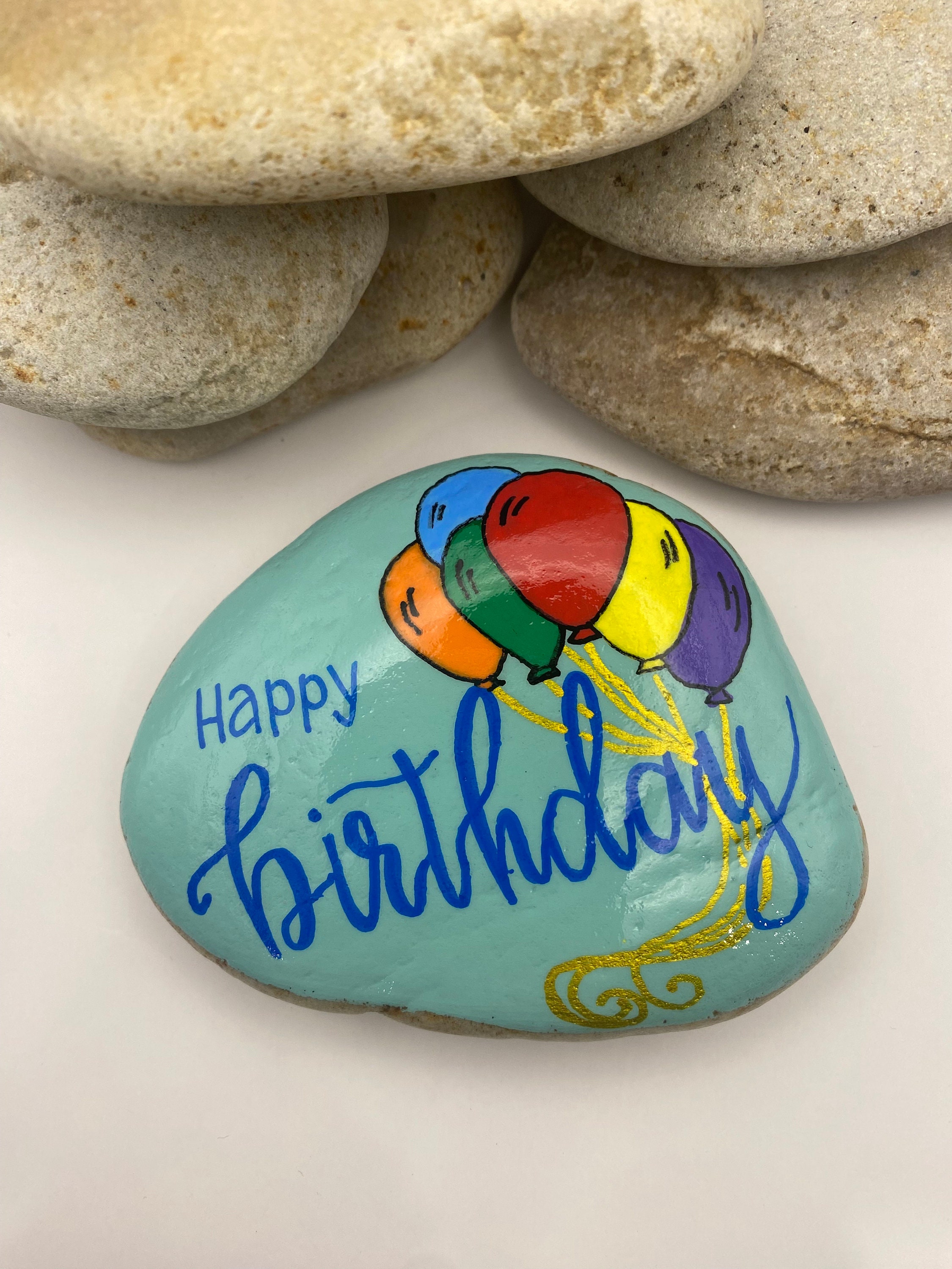 Happy Birthday Painted Rock, Birthday Painted Balloon Rock, Happy ...