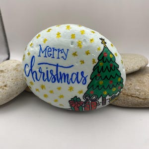 Merry Christmas Painted Rock, Christmas Decor Rock, Porch Rock, Hand ...