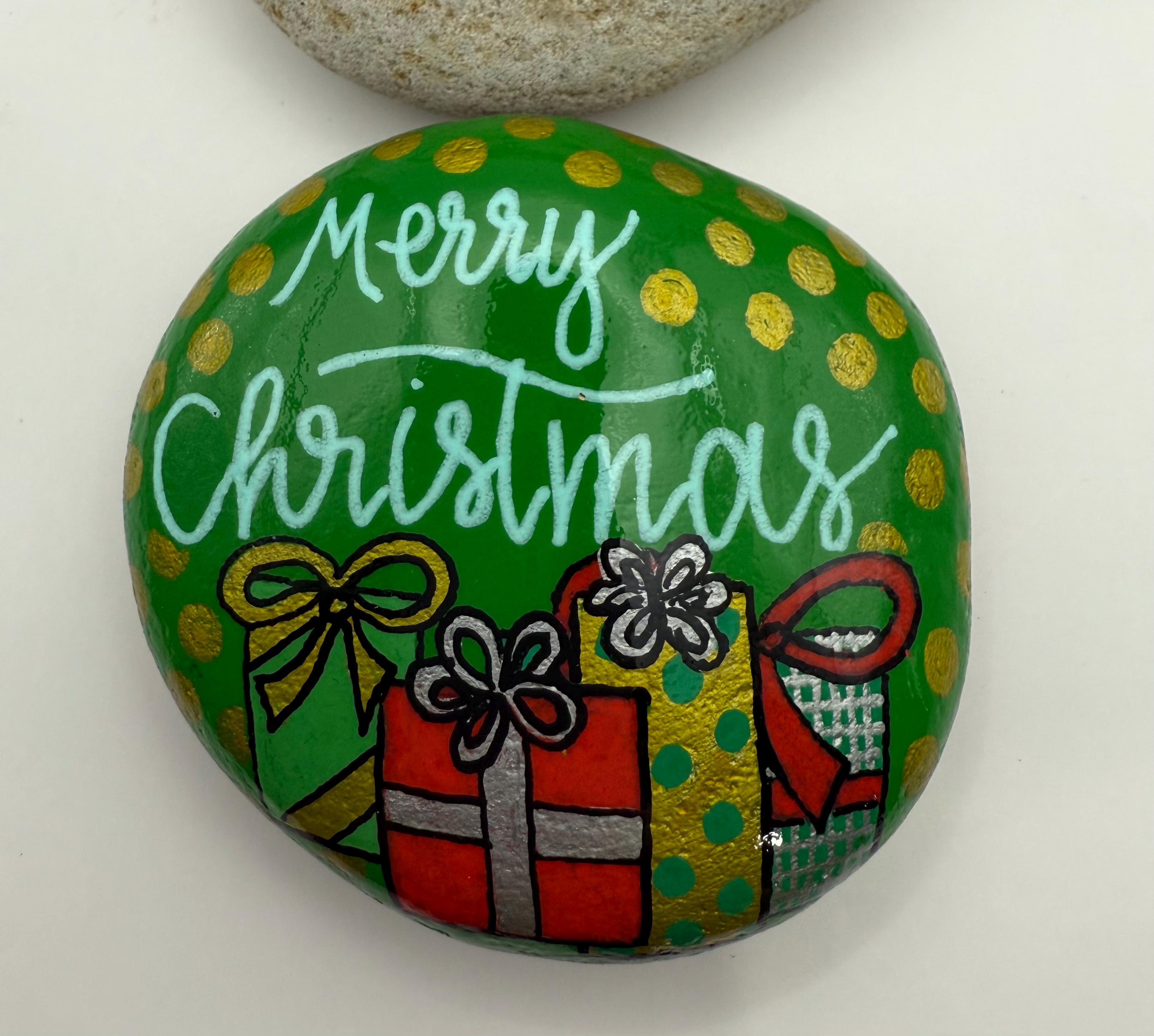 Merry Christmas Painted Rock, Christmas Decor Rock, Porch Rock, Hand ...