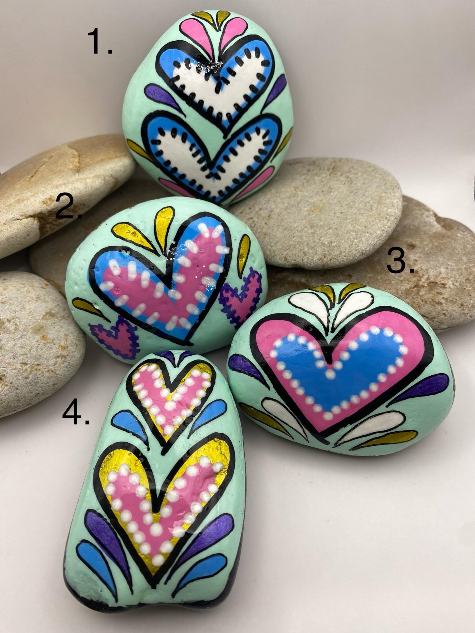 Heart Rocks, Painted Rocks, Valentine's Day Painted Rocks, Assorted ...