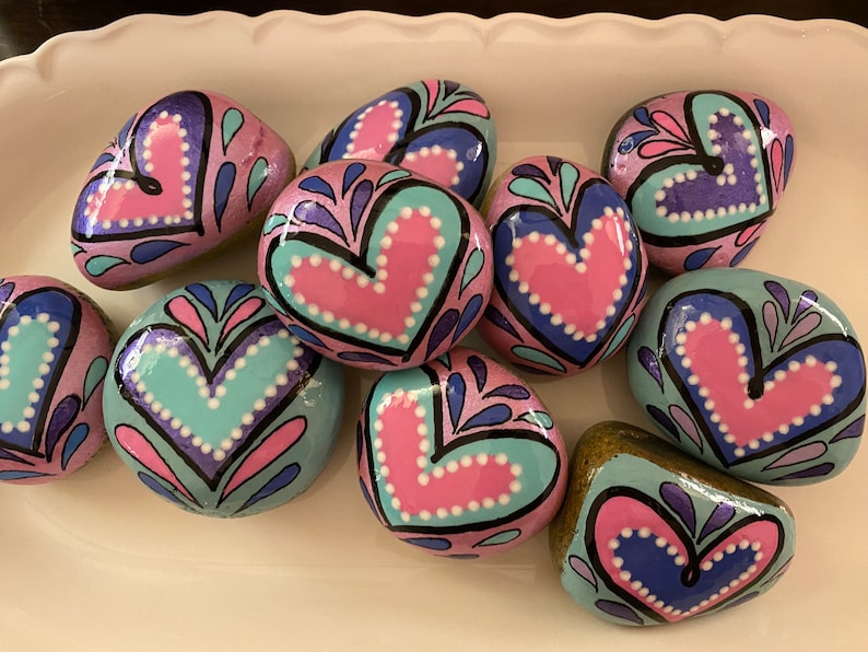 Heart Rocks Painted Rocks, Assorted Heart Rocks, Valentine’s Day ...