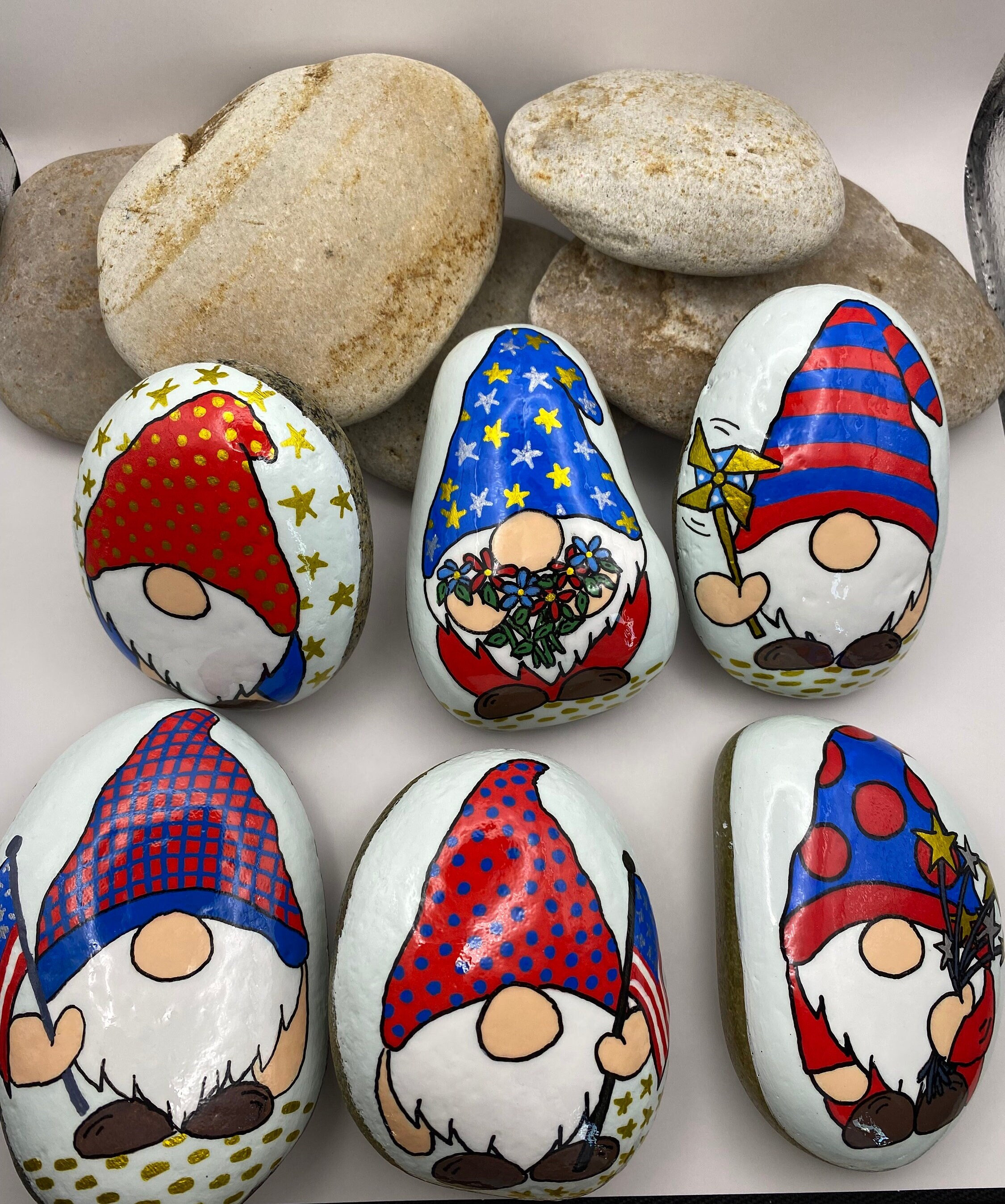 Gnome Painted Rocks, Fourth of July Gnomes, God Bless America Gnome ...