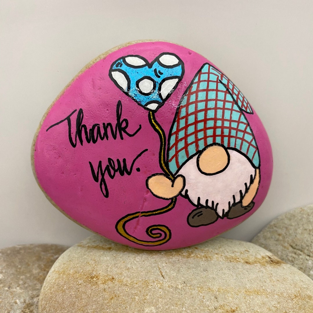 Thank You Painted Rock, Painted Gnome Rock, Thank You Gift ...