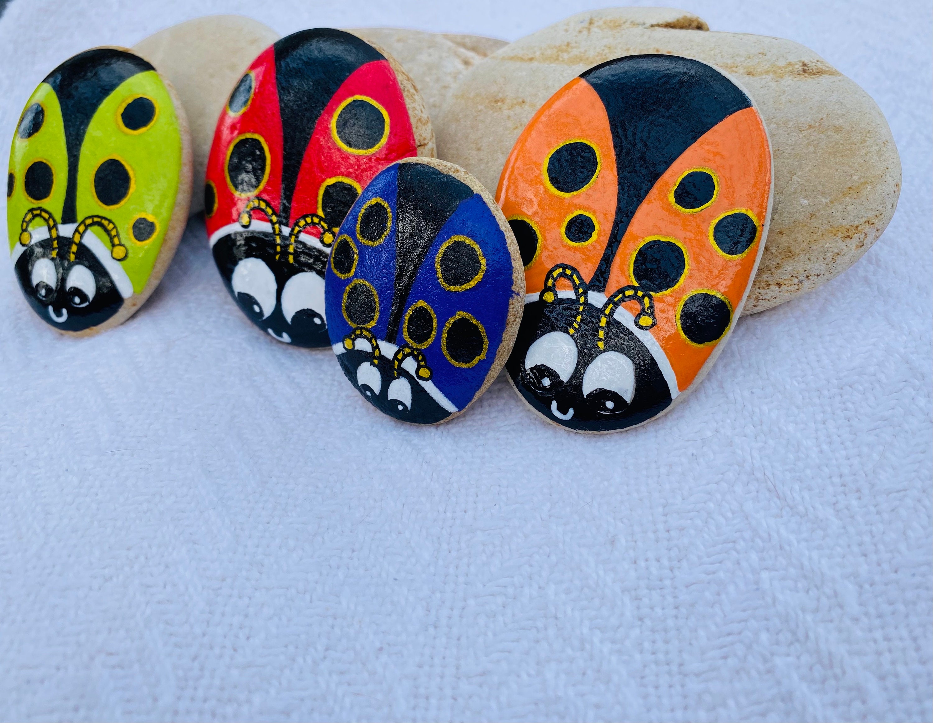 Lady Bug Painted Rock Set, Painted Rocks, Garden Rocks, Painted Bugs ...