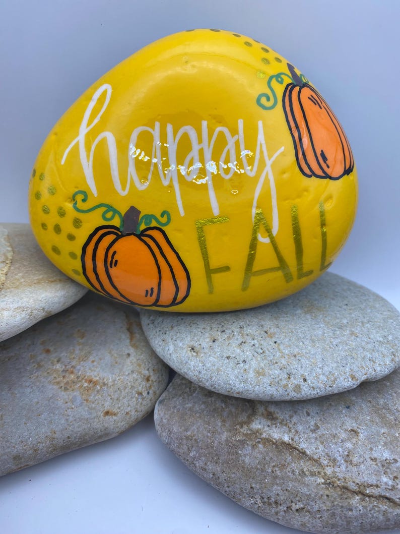 Happy Fall Painted Rock, Fall Decor Rock, Fall Porch Rock, Hand Painted ...