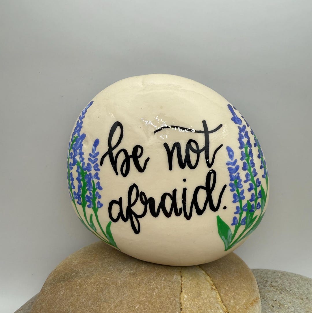 Be Not Afraid Hand Painted Rock, Lupine Painted Rock, Bible Verse Rock ...