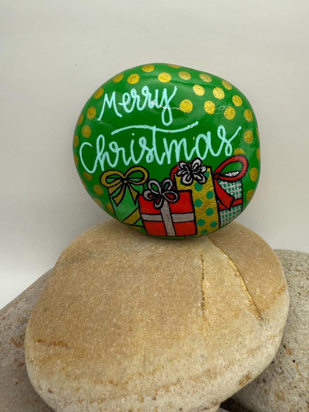 Merry Christmas Painted Rock, Christmas Decor Rock, Porch Rock, Hand ...