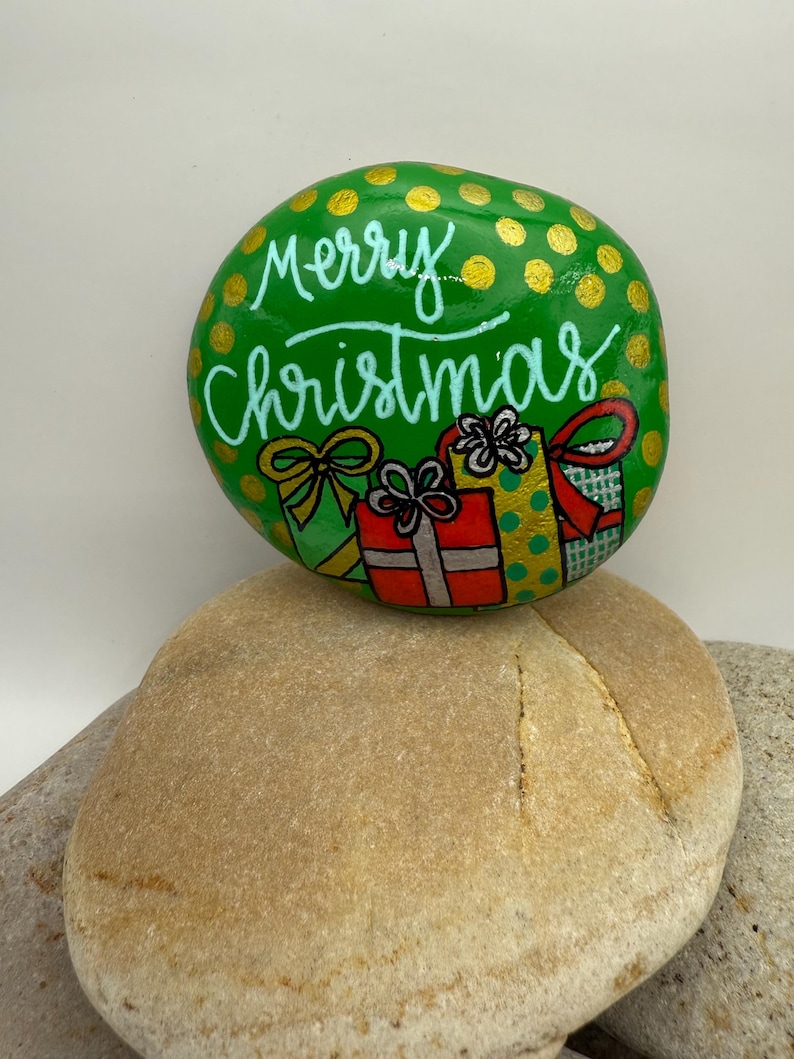 Merry Christmas Painted Rock, Christmas Decor Rock, Porch Rock, Hand ...