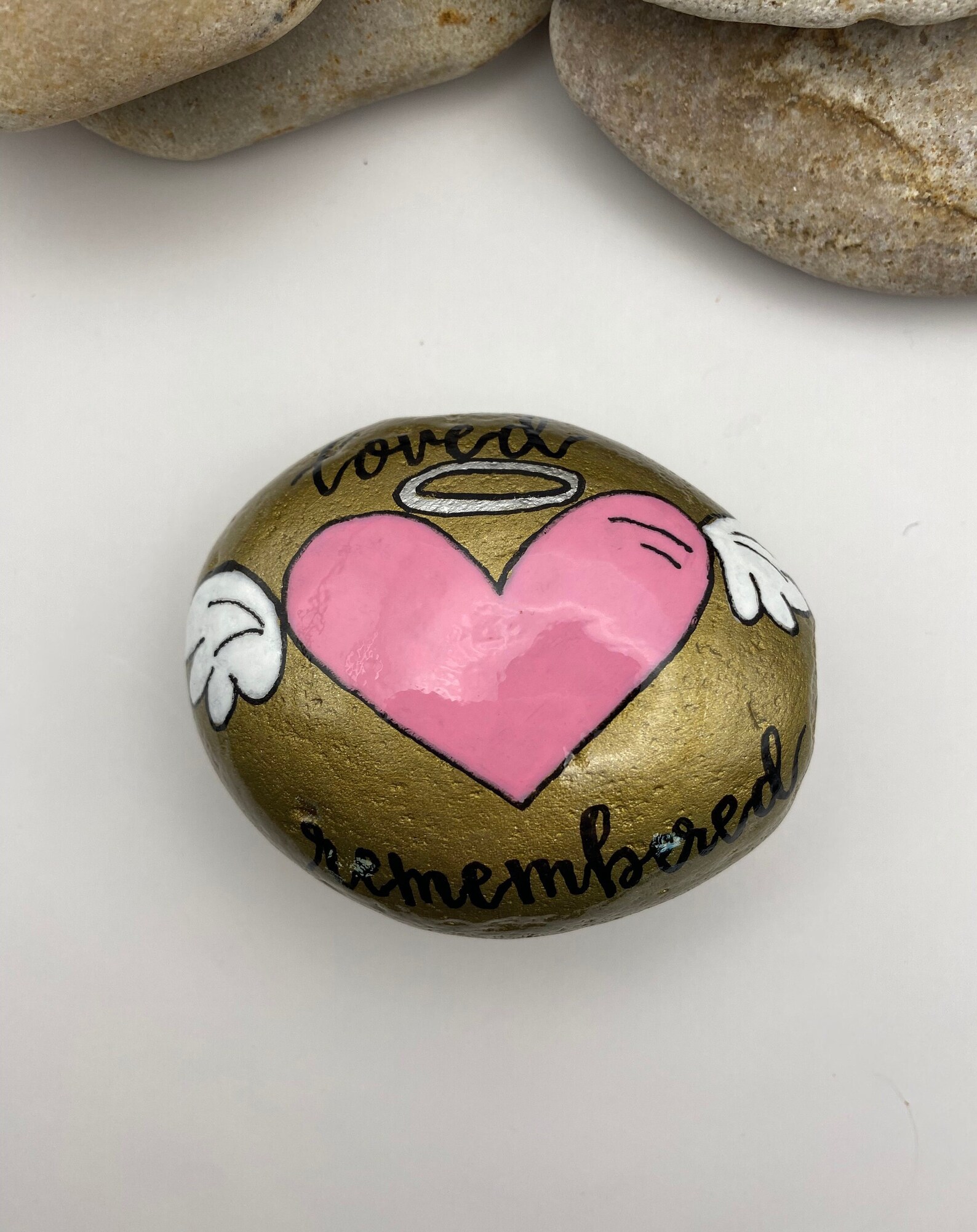 Loved and Remembered Memorial Rock, Heart With Angel Wings Rock, Rock ...