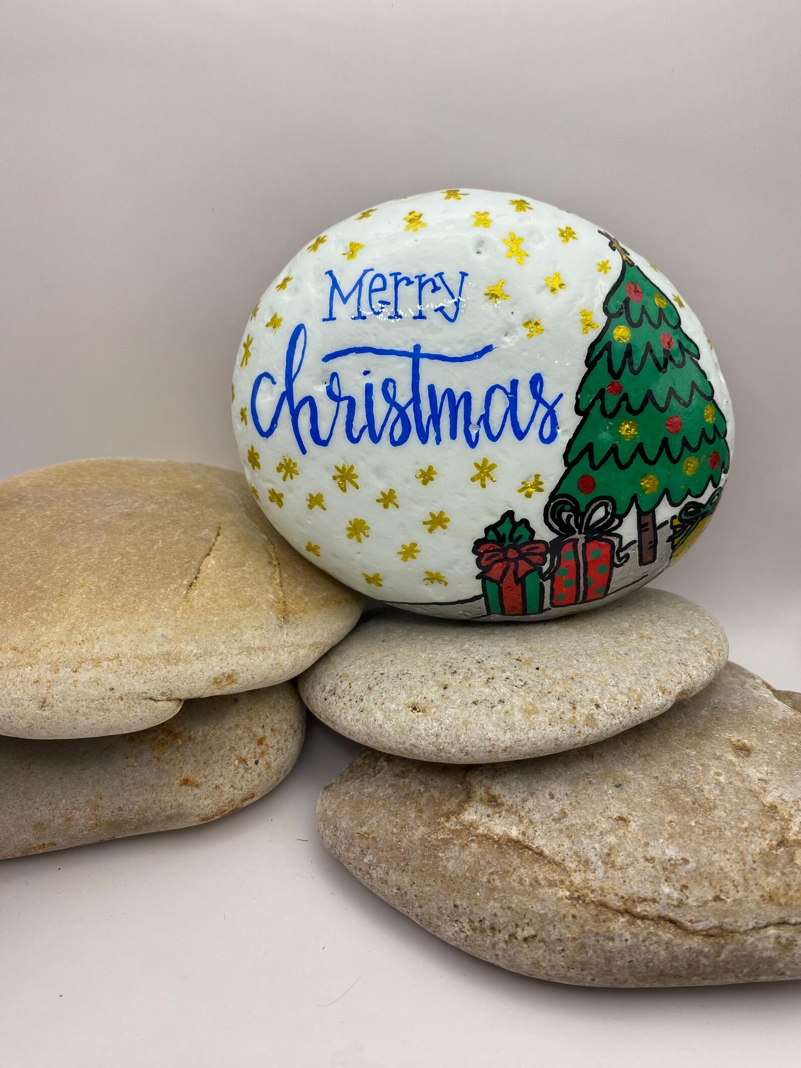 Merry Christmas Painted Rock, Christmas Decor Rock, Porch Rock, Hand ...