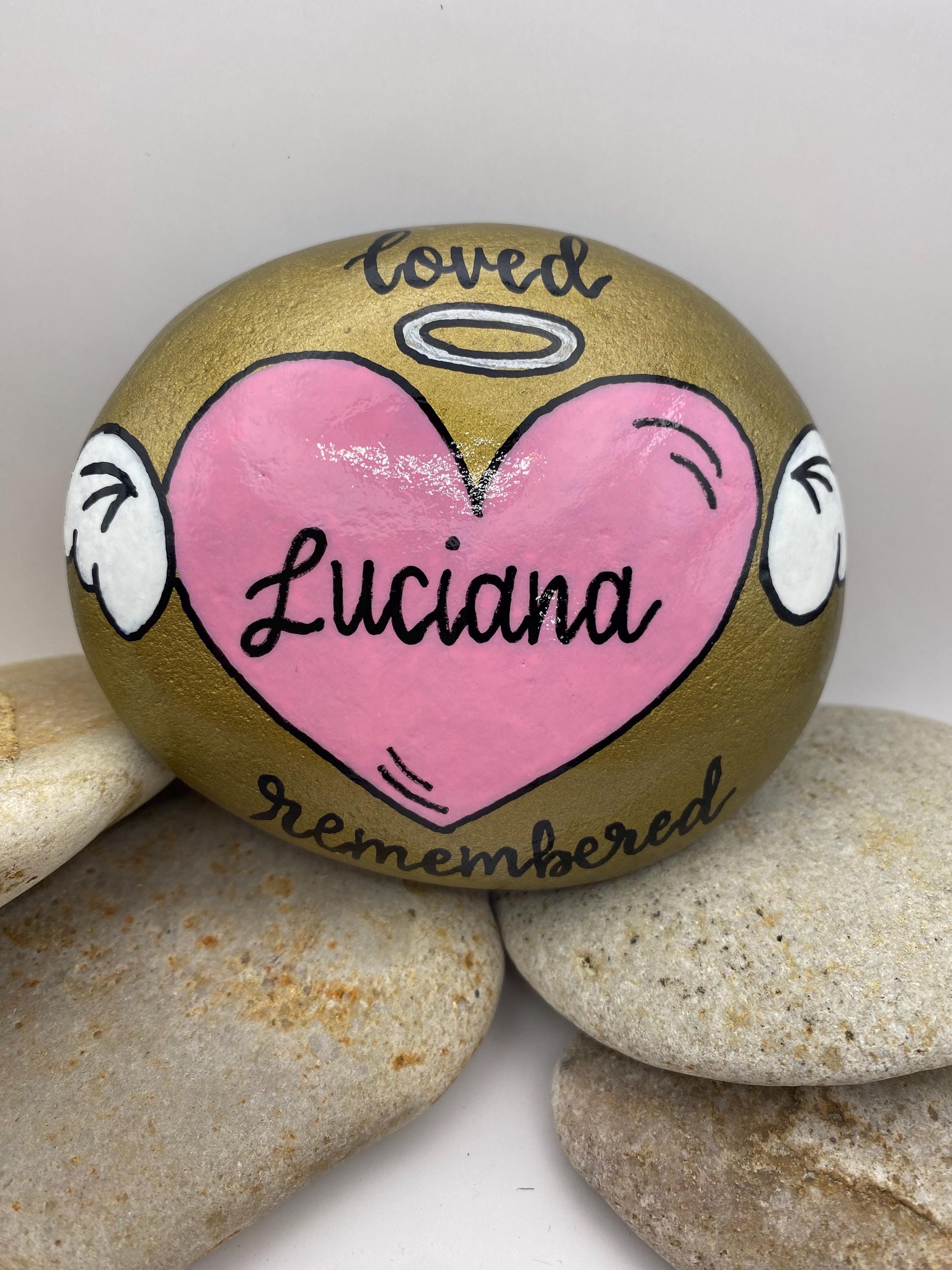 Loved and Remembered Memorial Rock, Heart With Angel Wings Rock, Rock ...