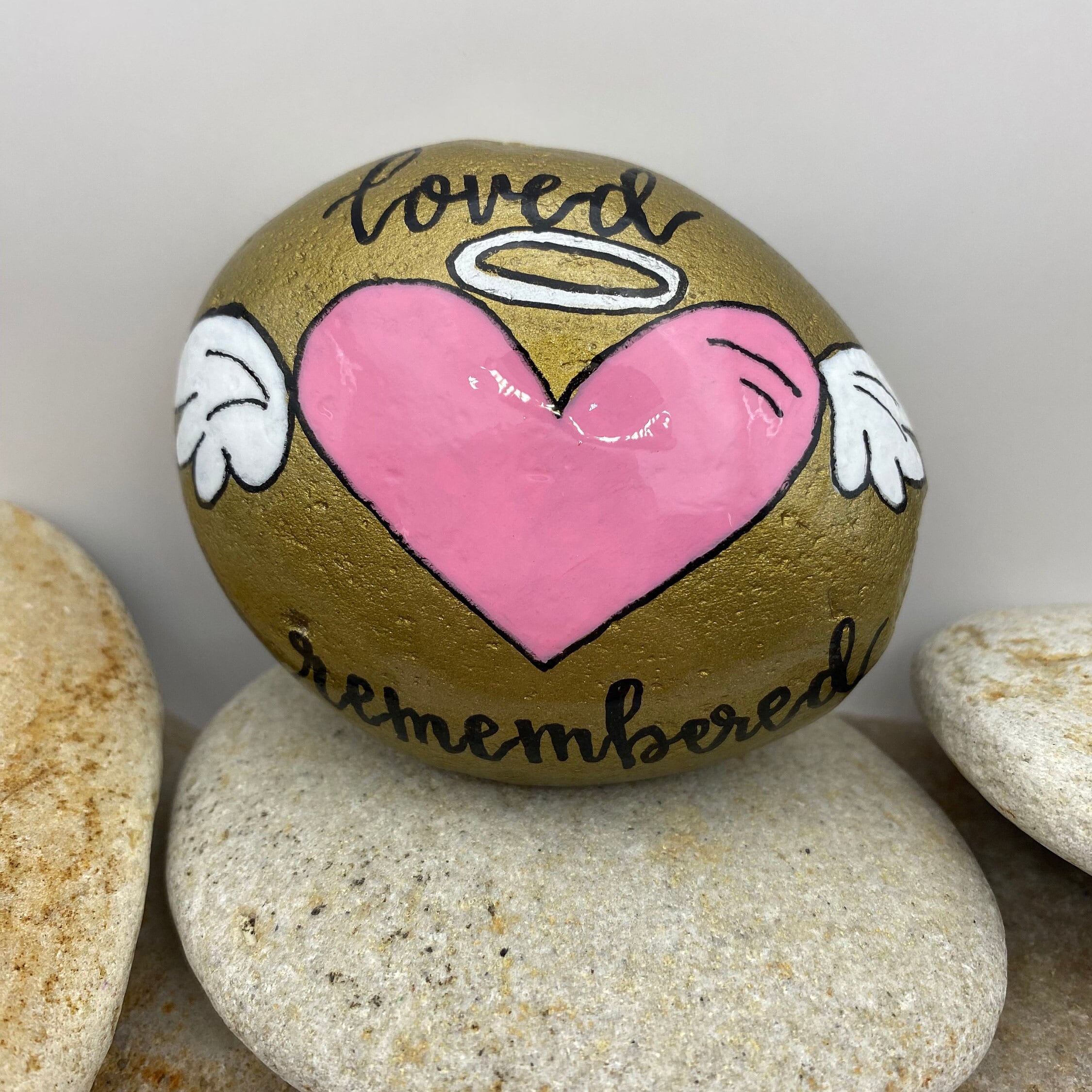 Loved and Remembered Memorial Rock, Heart With Angel Wings Rock, Rock ...