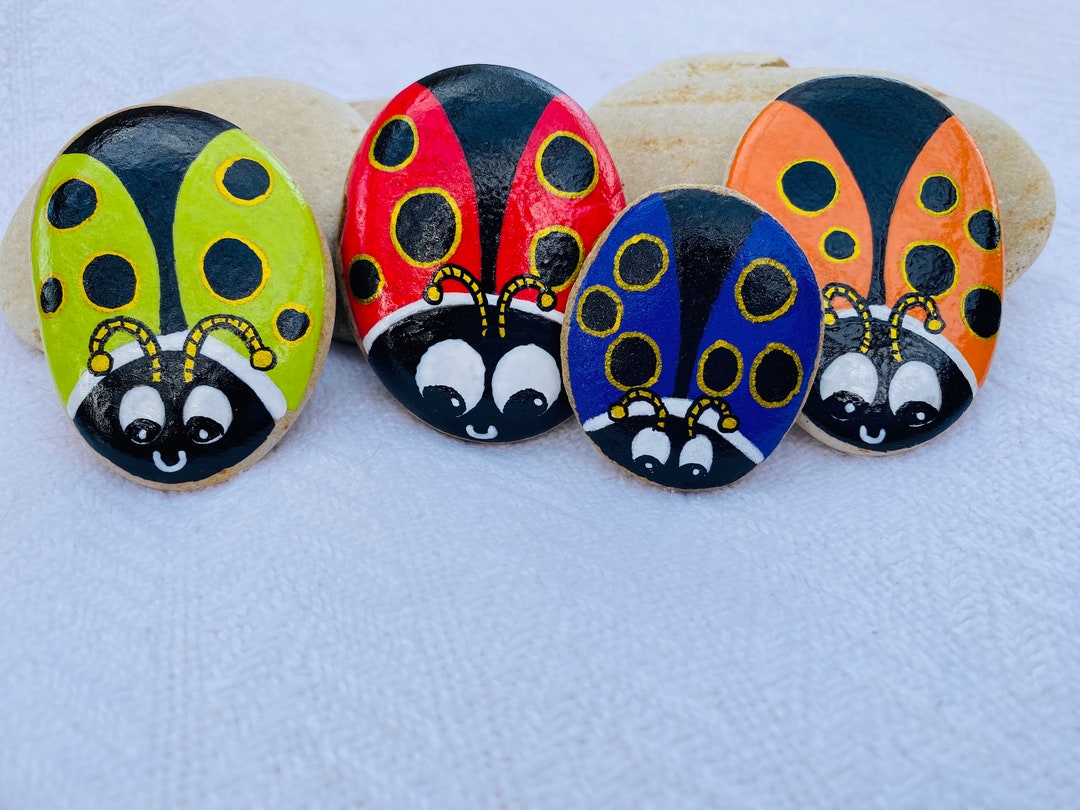 Lady Bug Painted Rock Set, Painted Rocks, Garden Rocks, Painted Bugs ...