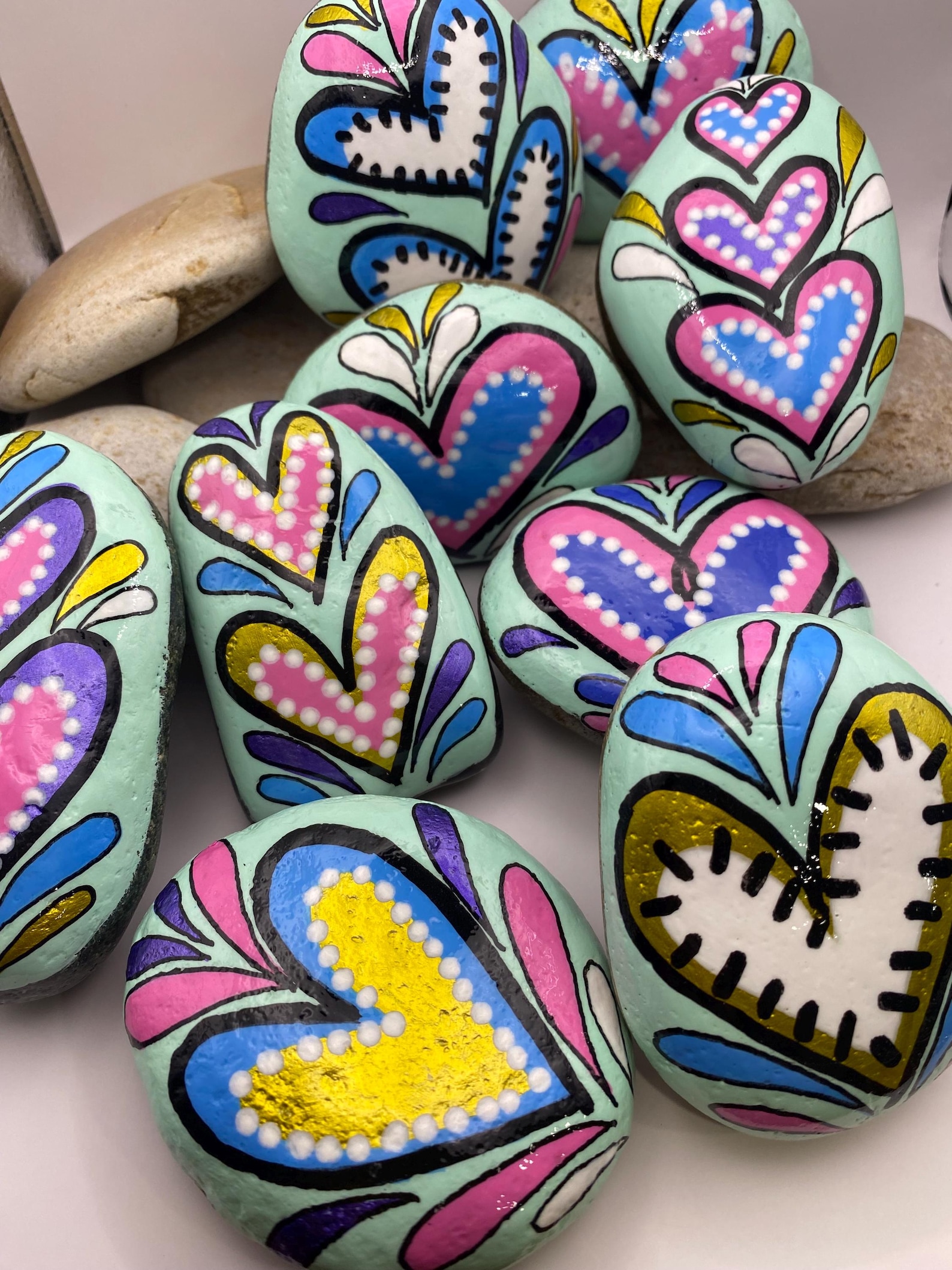Heart Rocks, Painted Rocks, Valentine's Day Painted Rocks, Assorted ...