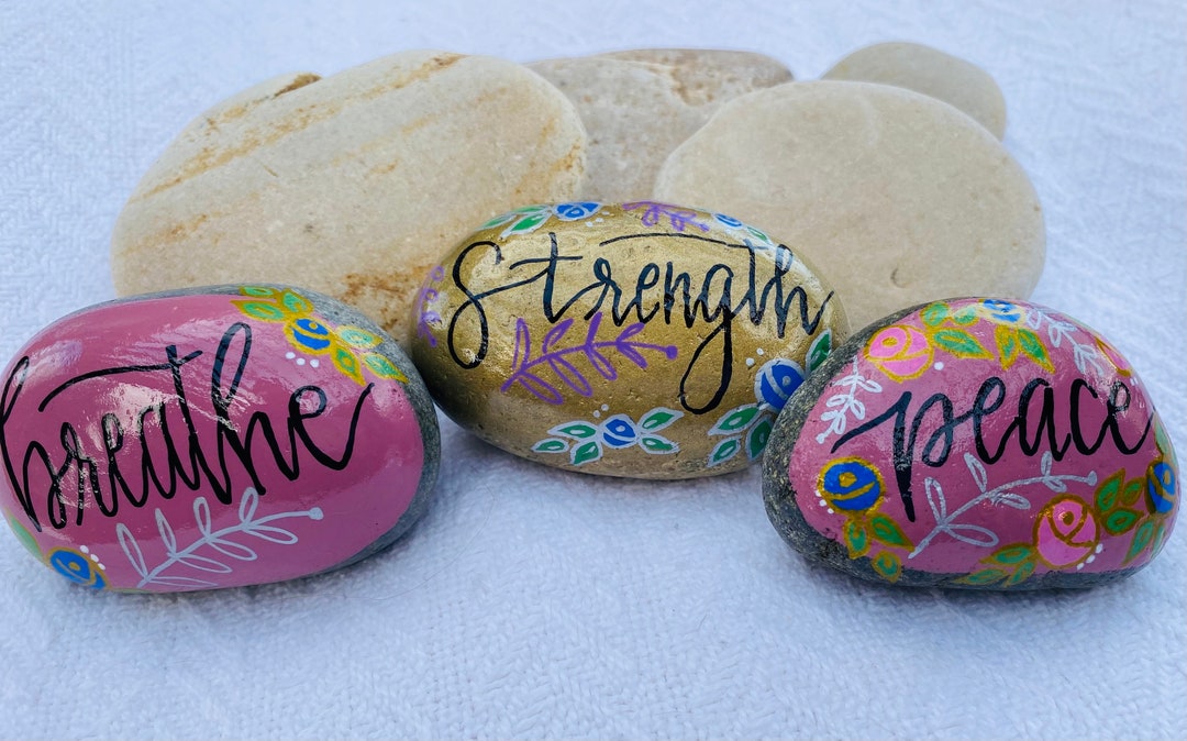 Peace, Strength, Breathe Painted Rock Set, Inspirational Rocks, Gift ...