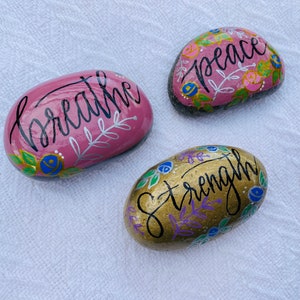 Peace, Strength, Breathe Painted Rock Set, Inspirational Rocks, Gift ...