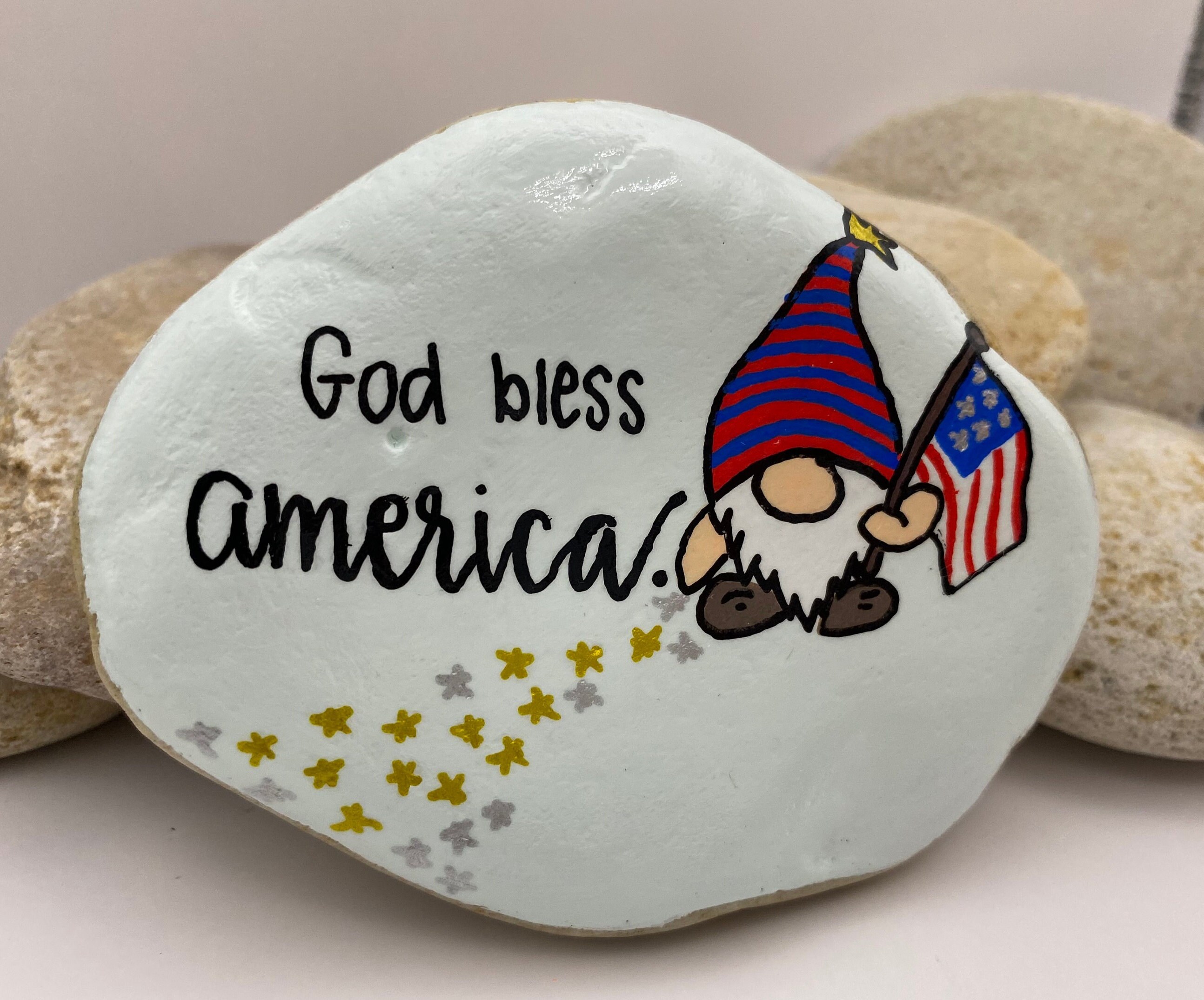 God Bless America Painted Rock, July 4th Rock, Patriotic Rock, Happy ...
