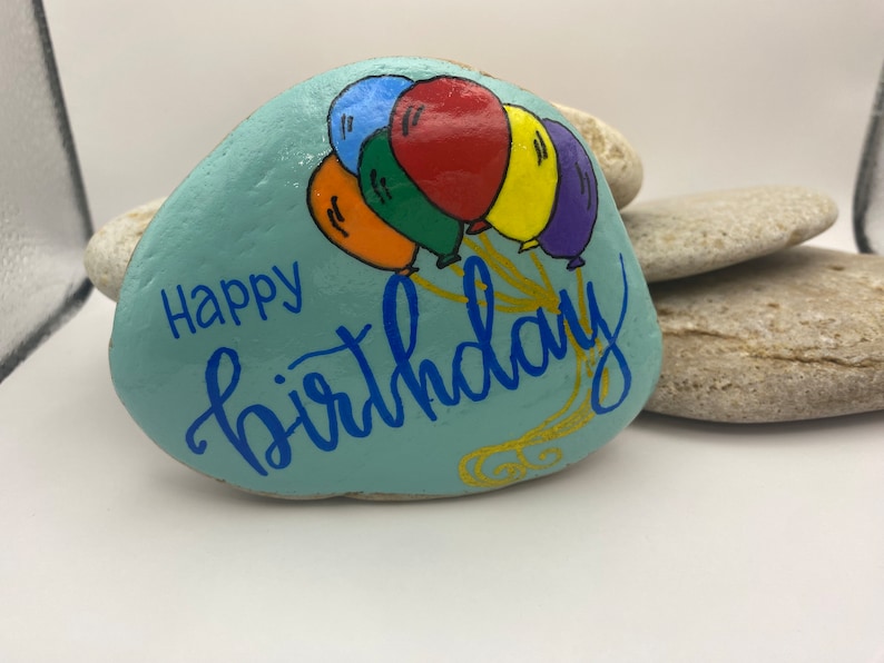 Happy Birthday Painted Rock, Birthday Painted Balloon Rock, Happy ...