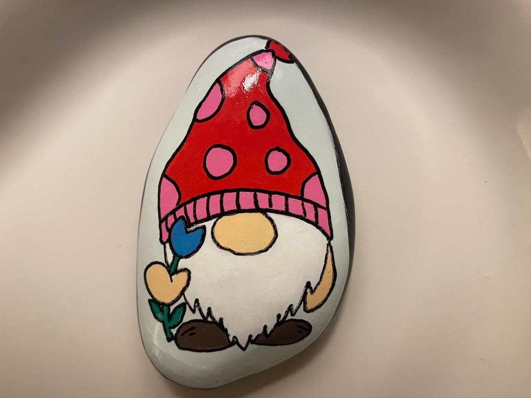 Gnome Painted Rock, Gnome Gift, Garden Rock, Garden Gnome, Tulip Gift ...